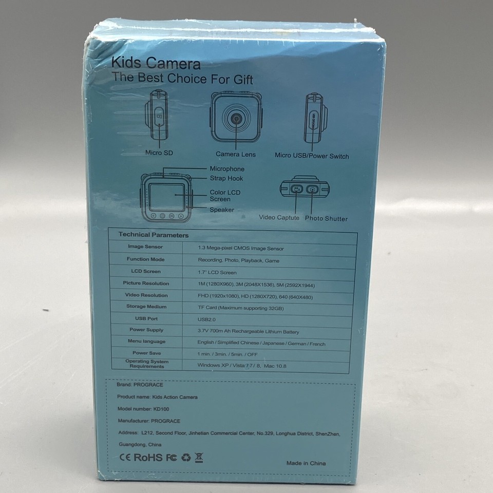 PROGRACE Kids Camera, Waterproof Action Video Digital Camera 1080 HD ...
