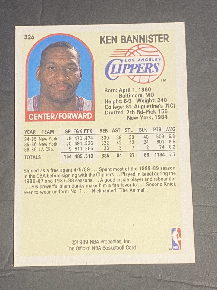 1989 HOOPS #326 KEN BANNISTER CLIPPERS | eBay