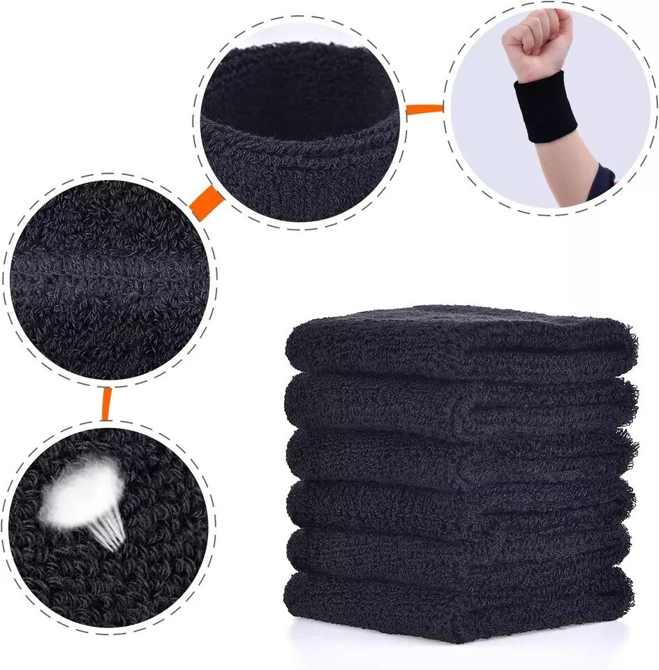 6 Pack Wrist Sweatbands Tennis Wrist Bands Absorbent Sweatbands for ...