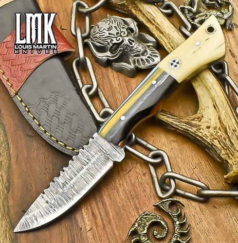 LMK Hand Crafted Skinner Knife Fire Damascus Bone Survival Best Selling ...
