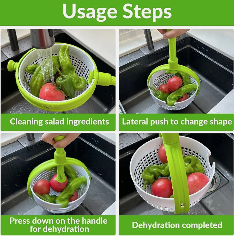 Salad Spina 2-In-1 Easy-To-Use Collapsible Salad Spinner Straining ...