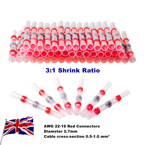 100pcs Red Heat Shrink Solder Wire Connectors Marine Stereo Electrical ...