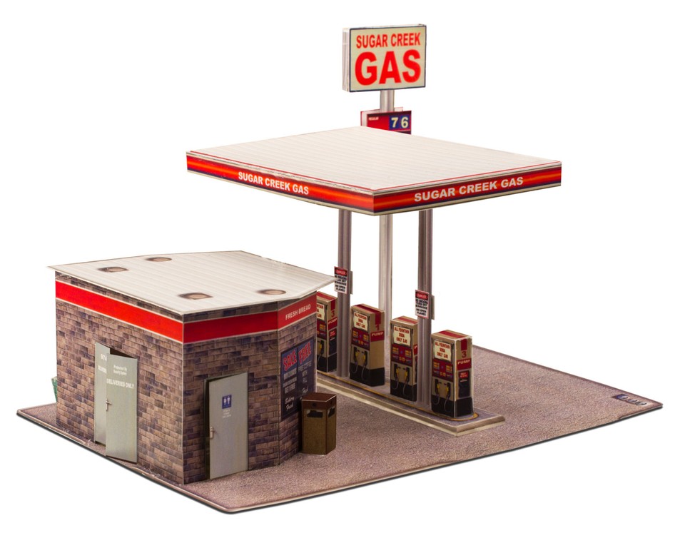 1:87 Train HO Scale "Gas Station & Fire Department" Model Building Kit ...