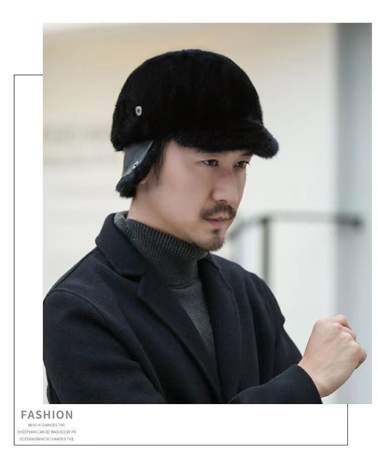 Autumn Winter Mens Peaked Cap Earflap Hat Real Mink Fur Warm Hat ...