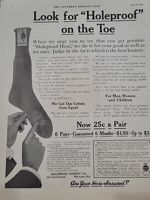 1908 Holeproof Hosiery S.E. Post Print Advertising Hose Milwaukee Socks ...