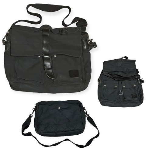 Polo Ralph Lauren Black Canvas Messenger Bag Sturdy Heavyweight Leather ...