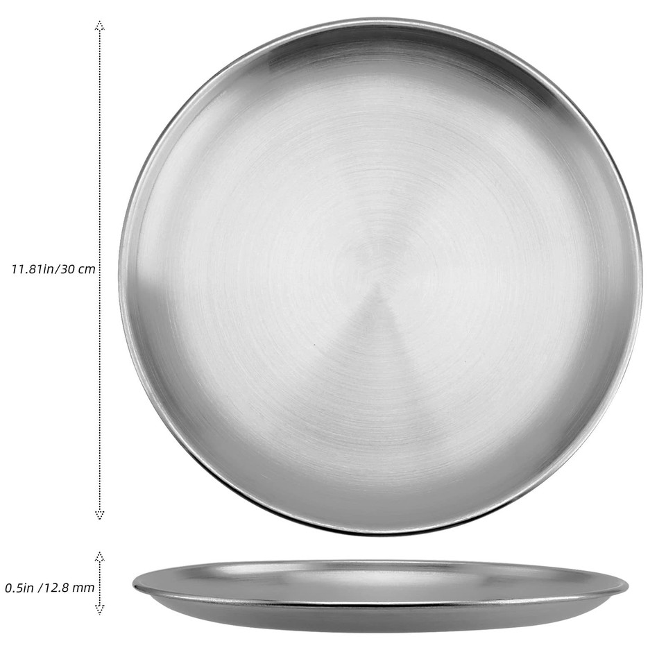 6 Pack 12 Inch Stainless Steel Dinner Plates Double Layer Round Metal ...