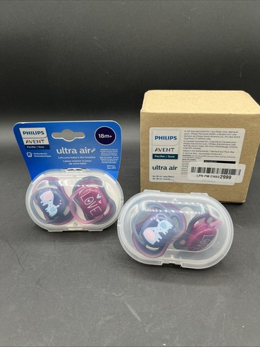 Box Of 4 Philips Avent Ultra Air Pacifier, 18m+ Months, Elephant Love ...