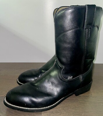 Justin Basics Mens Roper Western Cowboy Boots Black Leather US Size 11D ...