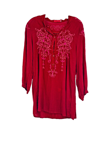 Johnny Was Womens Burgundy Red Embroidered 3/4 Sleeve Tunic Top Sz M | eBay
