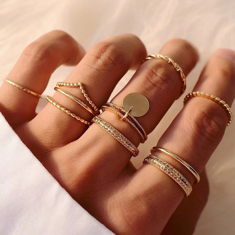 2024 Women Boho Retro Color Gold Finger Knuckle Rings Set Holiday ...