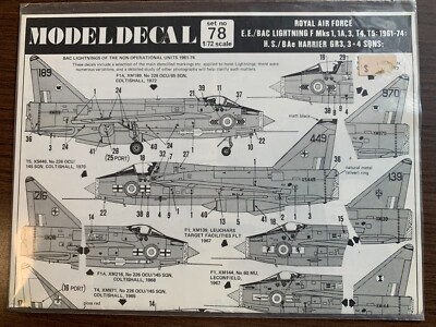 1/72 Modeldecal RAF E.E./BAC LIGHTNING & H.S./BAe HARRIER GR.3 Decals ...
