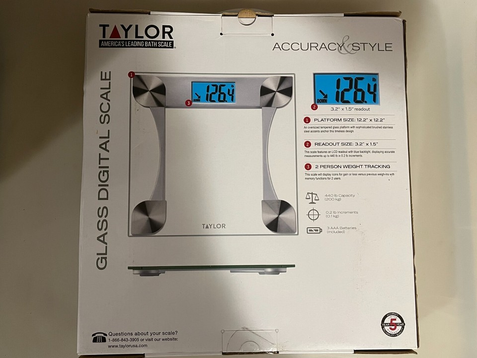 Taylor Weight Tracking LCD Glass Body Weight Scale Battery Powered 440 ...