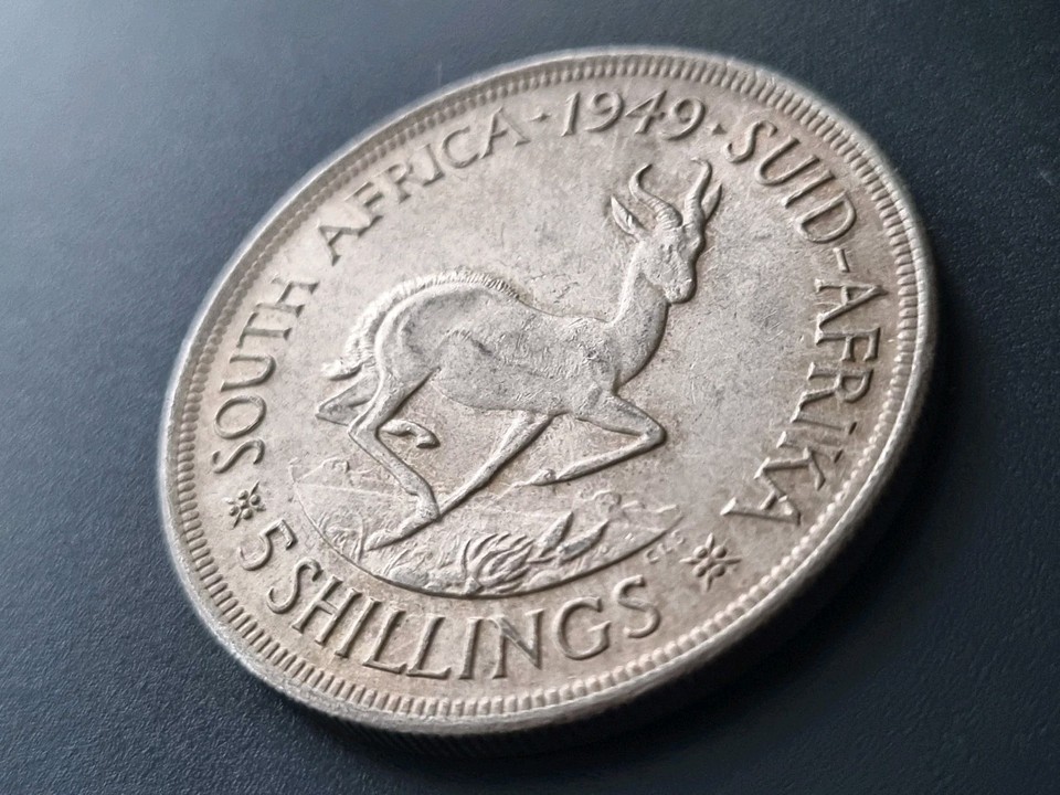 1949 King George The V1 - South Africa 5 Shilling Silver Coin, In ...