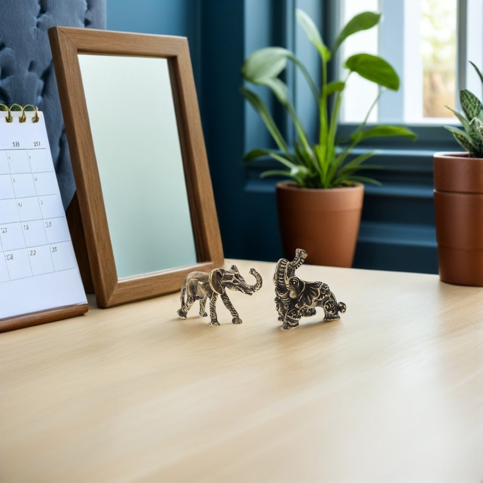 2pcs Elephant Statue Feng Shui Home Decor Chinese Mascot Brass Animals ...