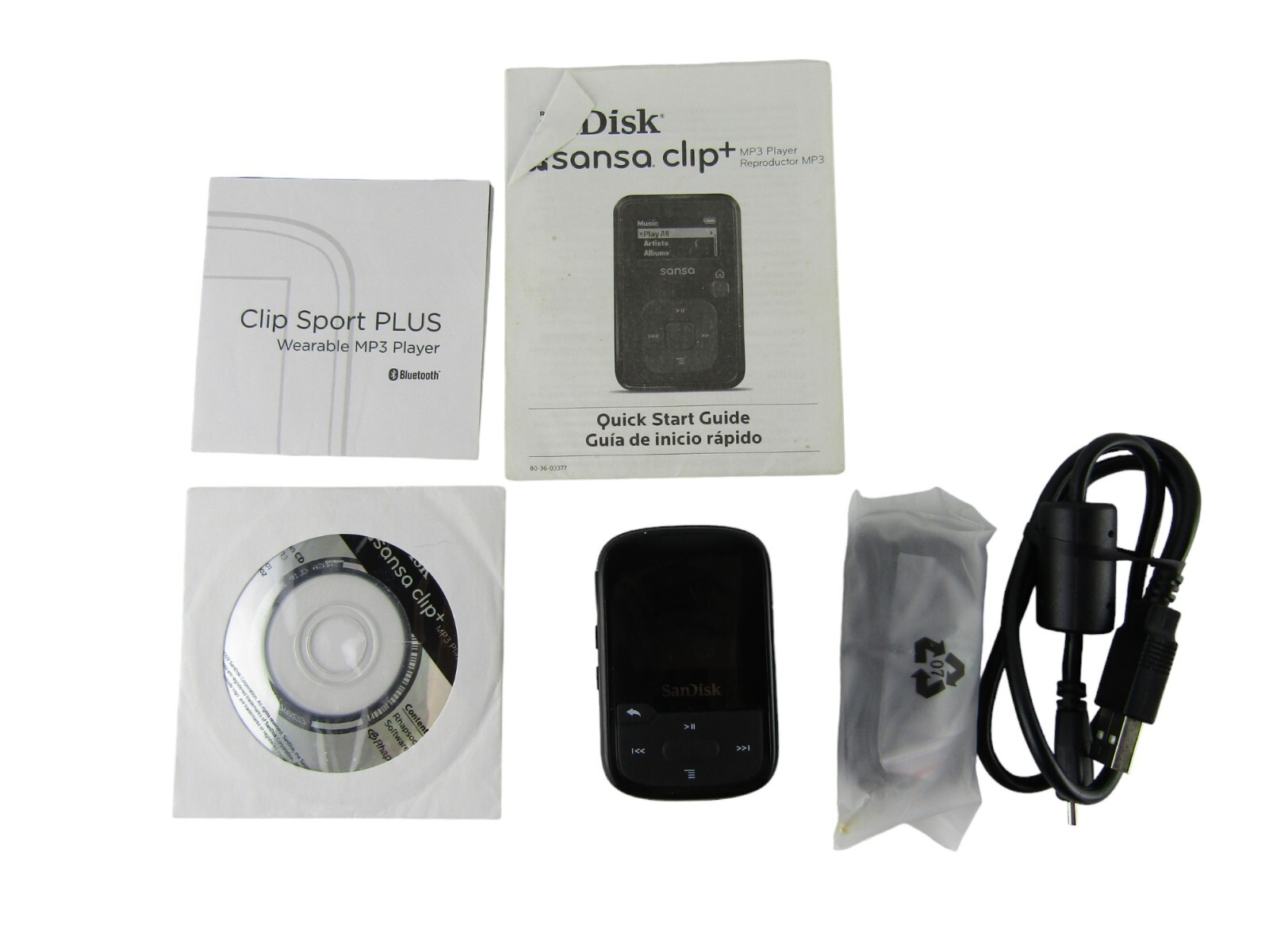 SanDisk Sansa Clip Sport Plus Black 16GB MP3 Player Bundle Open Box New ...
