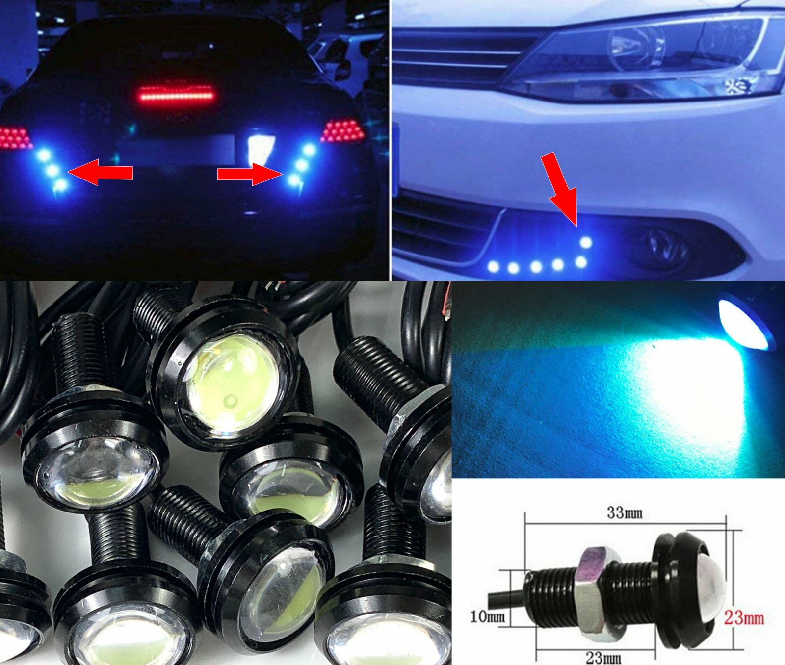8k Ice Blue 10x 5W COB LED DRL Puddle light Under Car Bumper projector ...