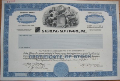 SPECIMEN Stock Certificate: ''Sterling Software, Inc.'' | eBay