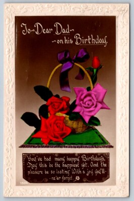 To My Dear Dad On His Birthday, Roses, Vintage 1928 Real Photo Postcard ...
