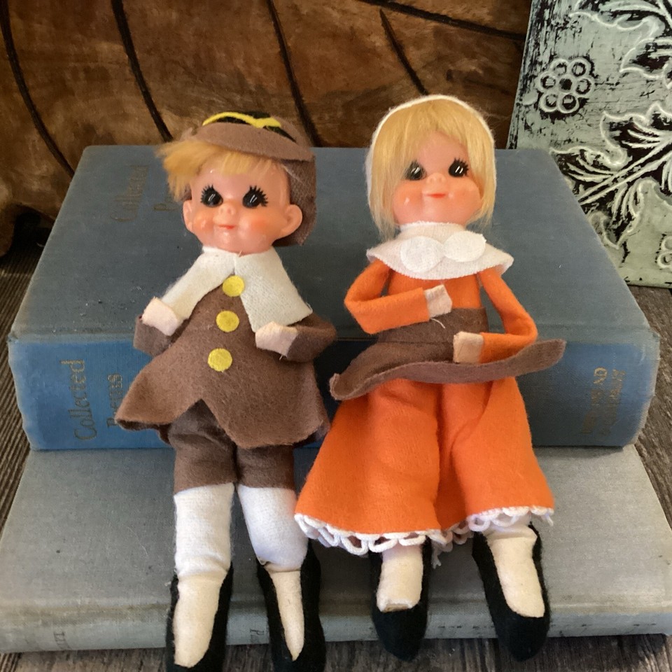 Lee Wards Pilgrim Doll Boy Girl Felt Thanksgiving Rubber Face Pixie ...