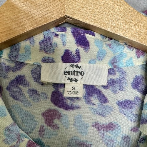 Entro Top Womens Small Blue Purple Leopard Print Button Front Boxy ...