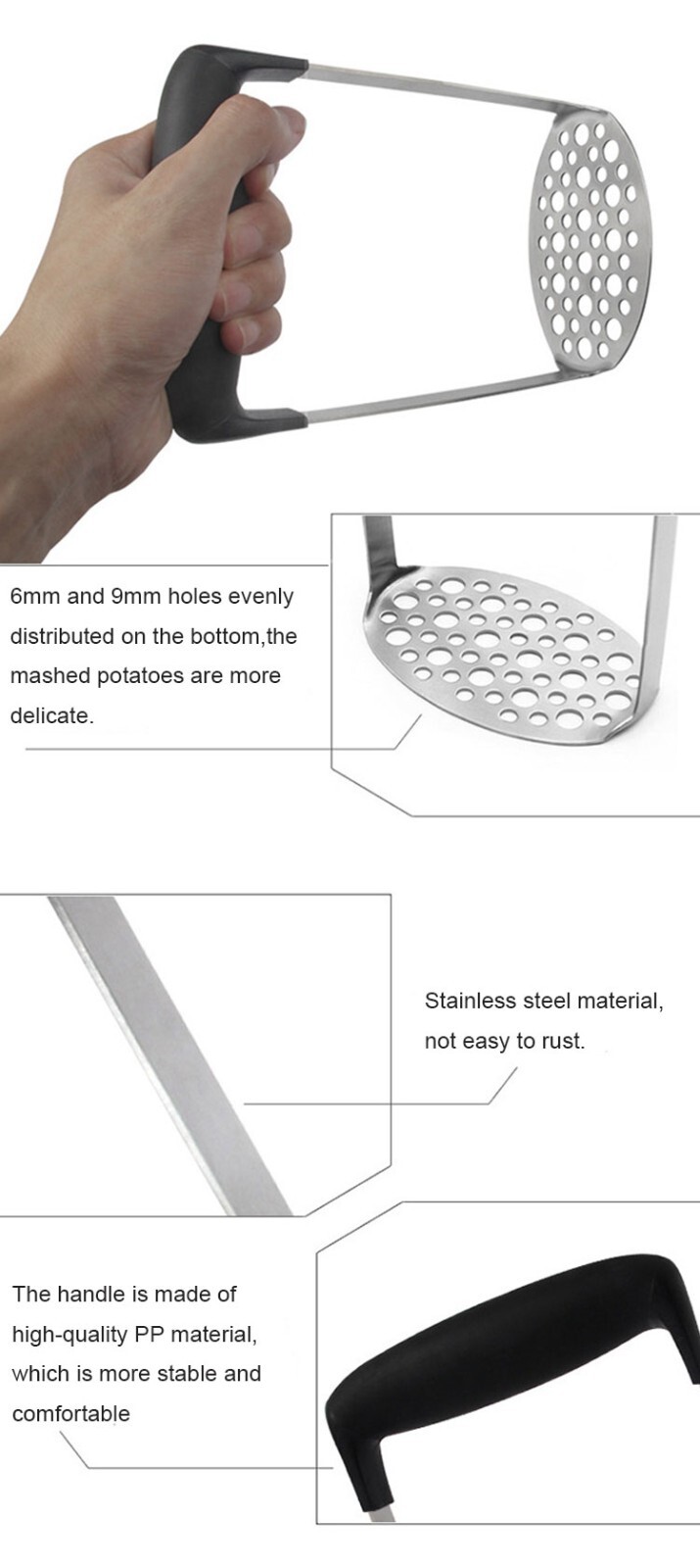Crusher Potato Masher Long Head Hole Multifunction Stainless Steel ...