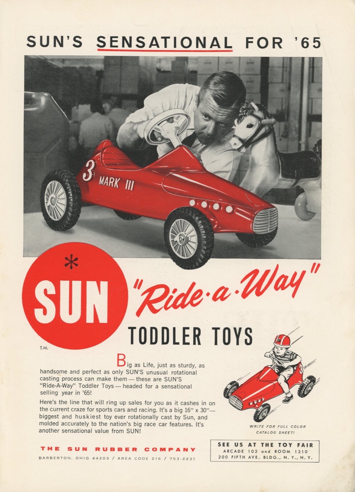 1965 Sun Rubber Vintage Toy Ad Mark III Riding Race Car Ride-A-Way Indy ...