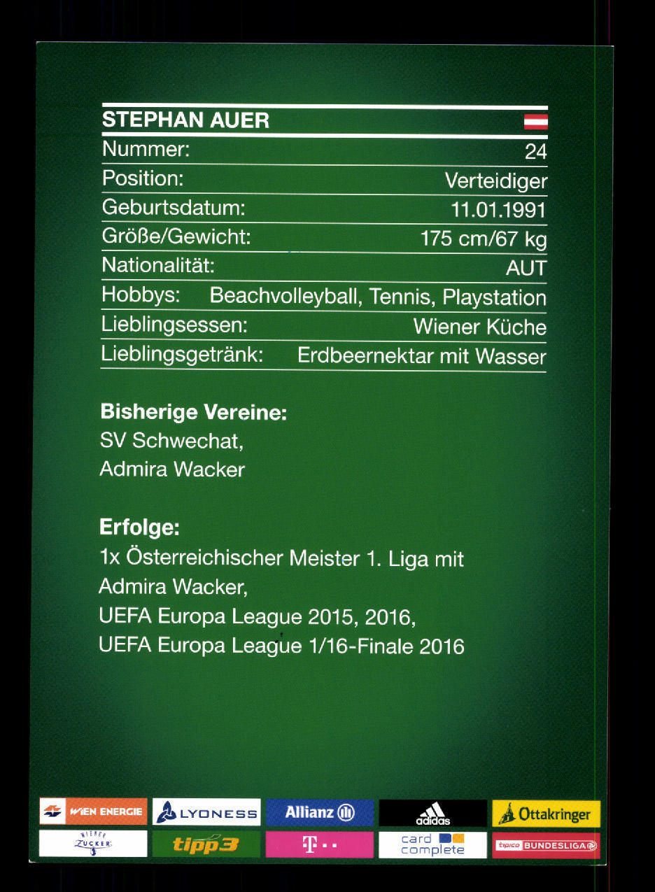Stefan Auer Autogrammkarte Rapid Wien 2016-17 Original Signiert+A 144572 | eBay