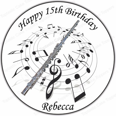 Personalised Flute Music Notes Edible Icing Birthday Party Cake Topper ...