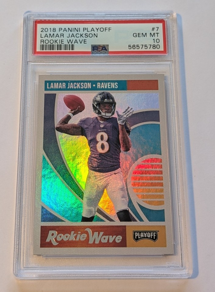 2018 Panini Playoff LAMAR JACKSON ROOKIE Wave Holo Foil PSA 10 GEM MINT ...