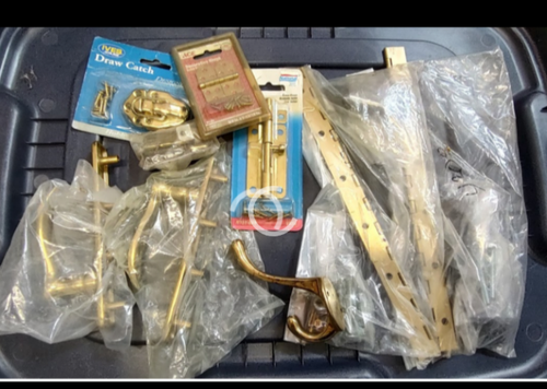 NEW BRASS HARDWARE LOT HANDLES HOOKS HINGES LOCKS | eBay