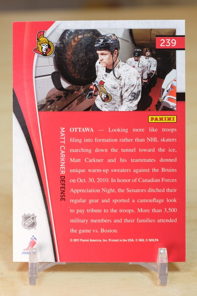 2011-12 Panini Pinnacle Hockey Base #239 Matt Carkner - Ottawa Senators ...