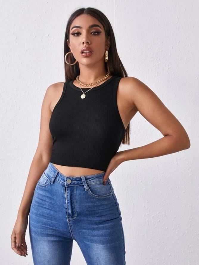 Women Basic Casual Stretch Crop Cropped Tank Top Sleeveless Shirt S - L ...