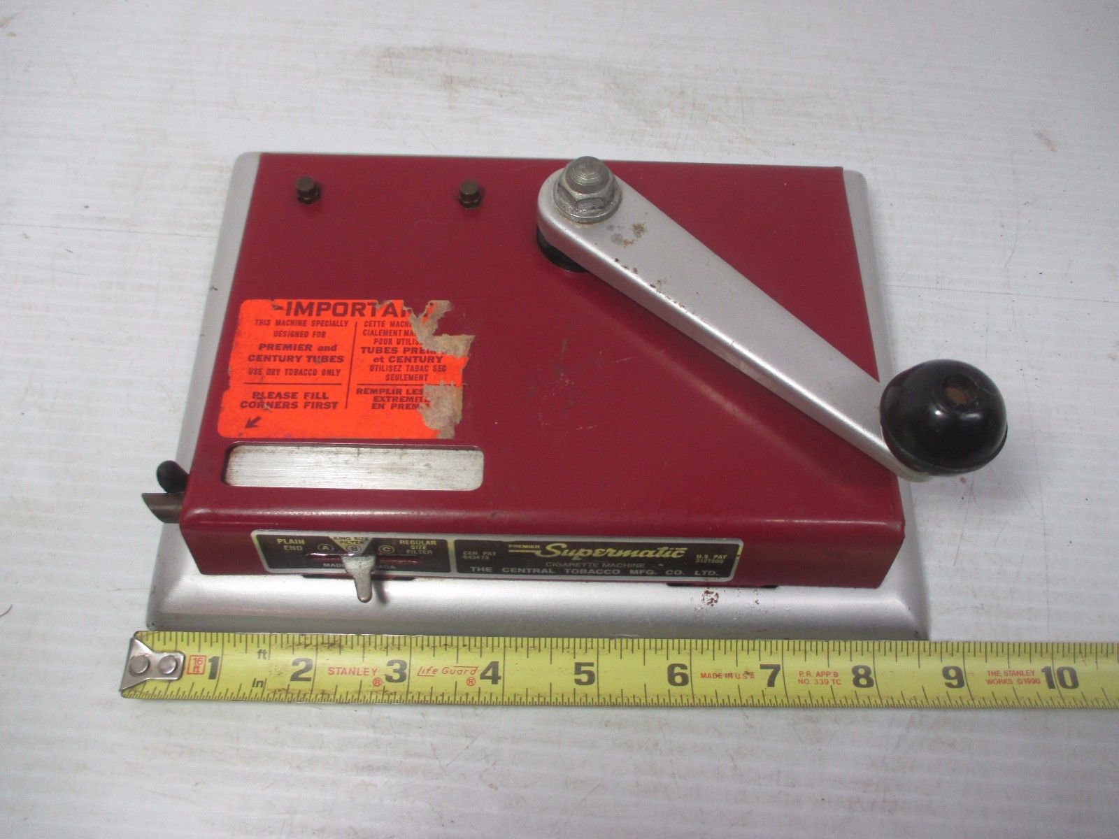 Vintage Premier Supermatic Cigarette Machine Rolling Paper Tube Filler ...