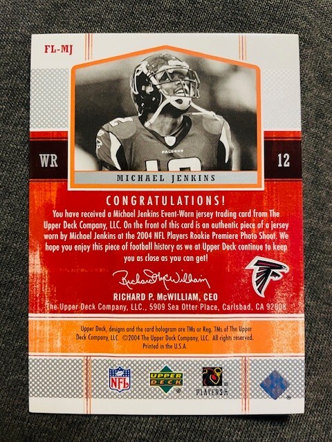 2004 Upper Deck Legends Michael Jenkins Rookie RC Future Jersey Relic ...