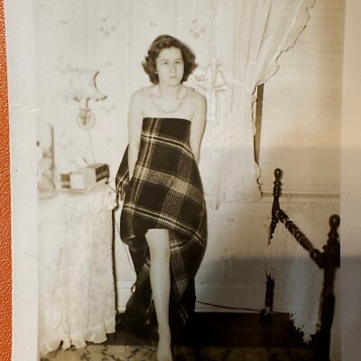 Woman Wearing only Blanket Risqué Boudoir Nude VINTAGE PHOTO ORIGINAL ...