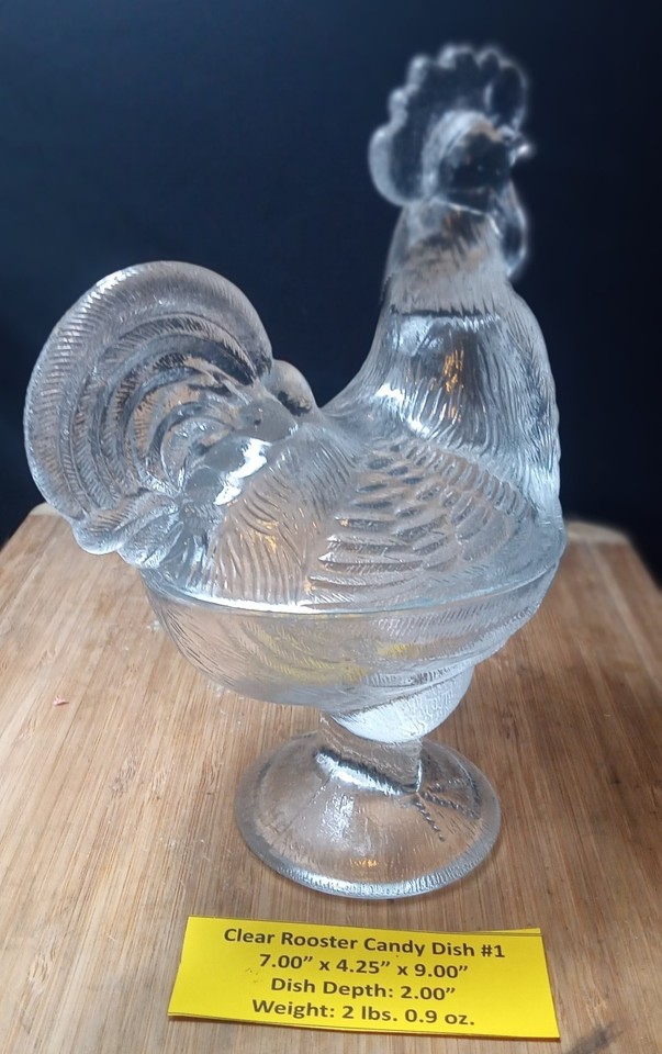 Vintage Clear Glass Rooster Chicken Covered Candy or Trinket Dish 9.0 ...