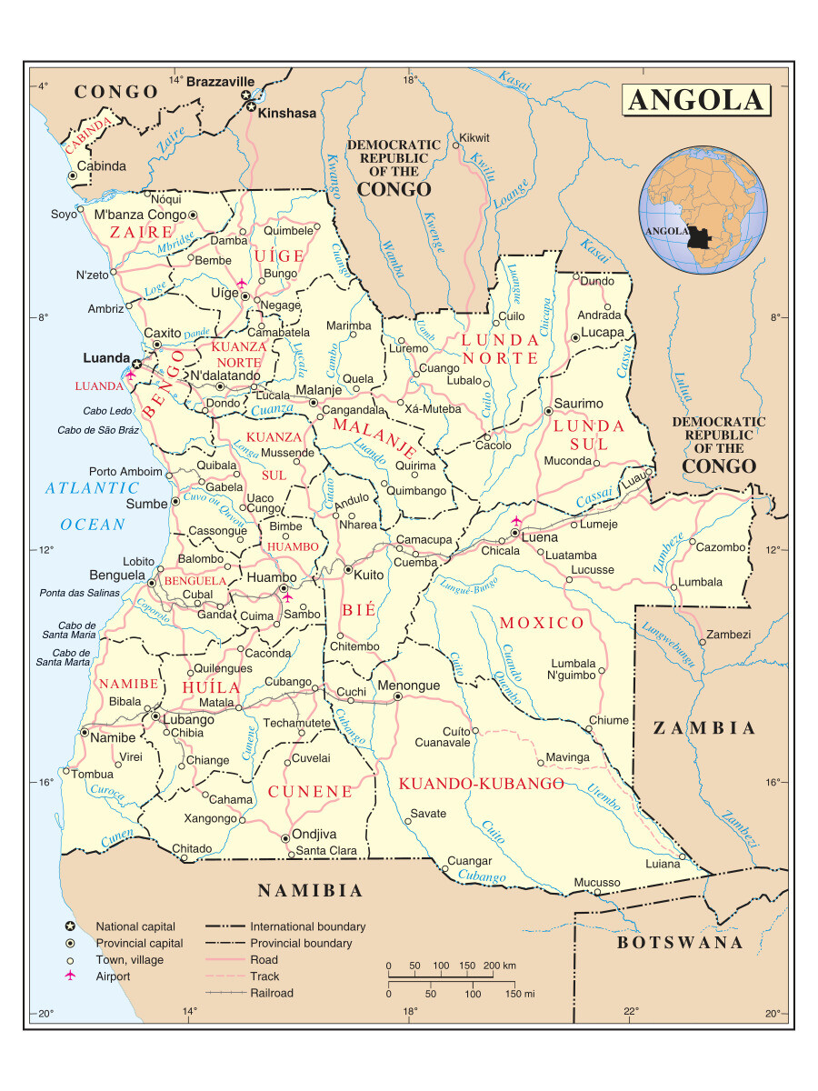Angola Political Administrative Province Road Highway Rail City Country ...