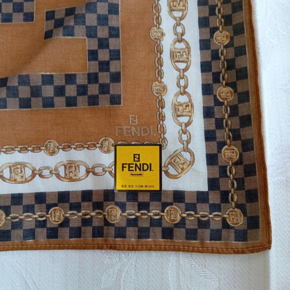 FENDI Checkered Handkerchief Cotton Vintage Women's USED FROM JAPAN ...