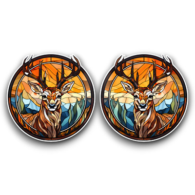 2x Small Deer Wild Animal Stained Glass Window Opaque Vinyl Sticker ...