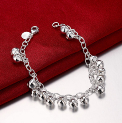 Womens 925 Sterling Silver Bells Beads Pendant Rolo Link Chain Fashion ...