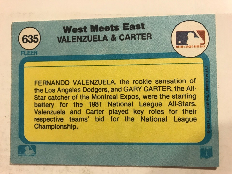 Gary Carter, Fernando Valenzuela, 1982 Fleer Card #635, East Meets West ...