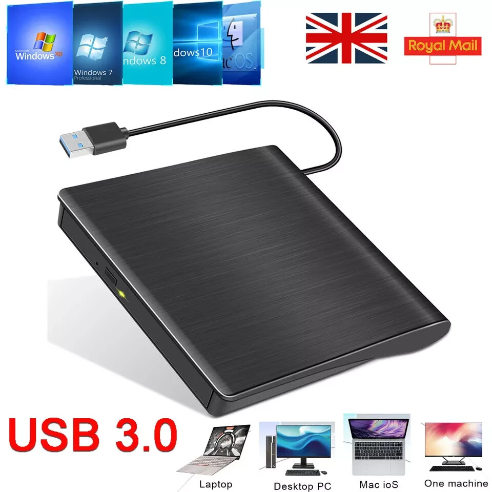 Slim External USB 3.0 DVD CD RW Writer Drive Burner Reader Player For ...
