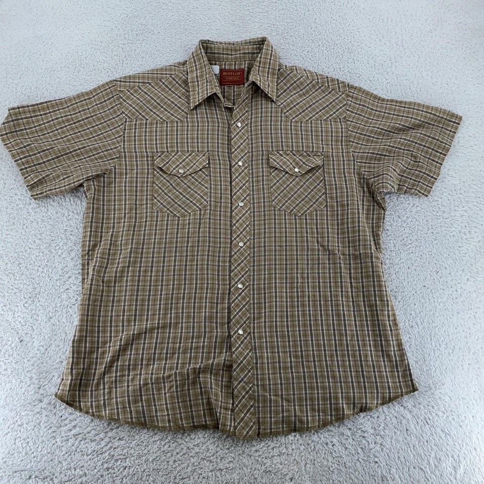 Vtg Rustler Western Pearl Snap X-Long Tails Shirt Mens XL Plaid ...