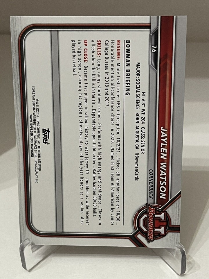 2021 -22 Bowman University 76 Jaylen Watson Washington State Football ...