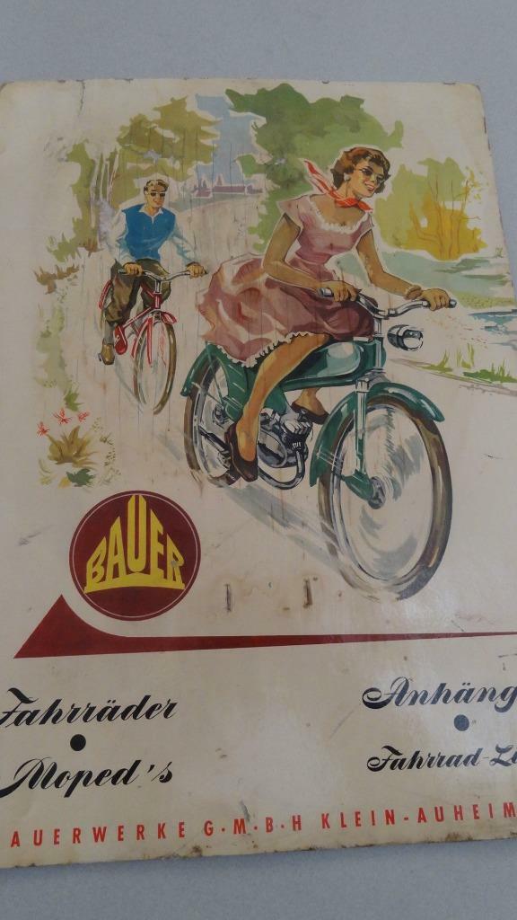 BAUER GERMAN BICYCLES MOTORBIKES FAHRRADER MOPED ADVERTISING POSTER ...