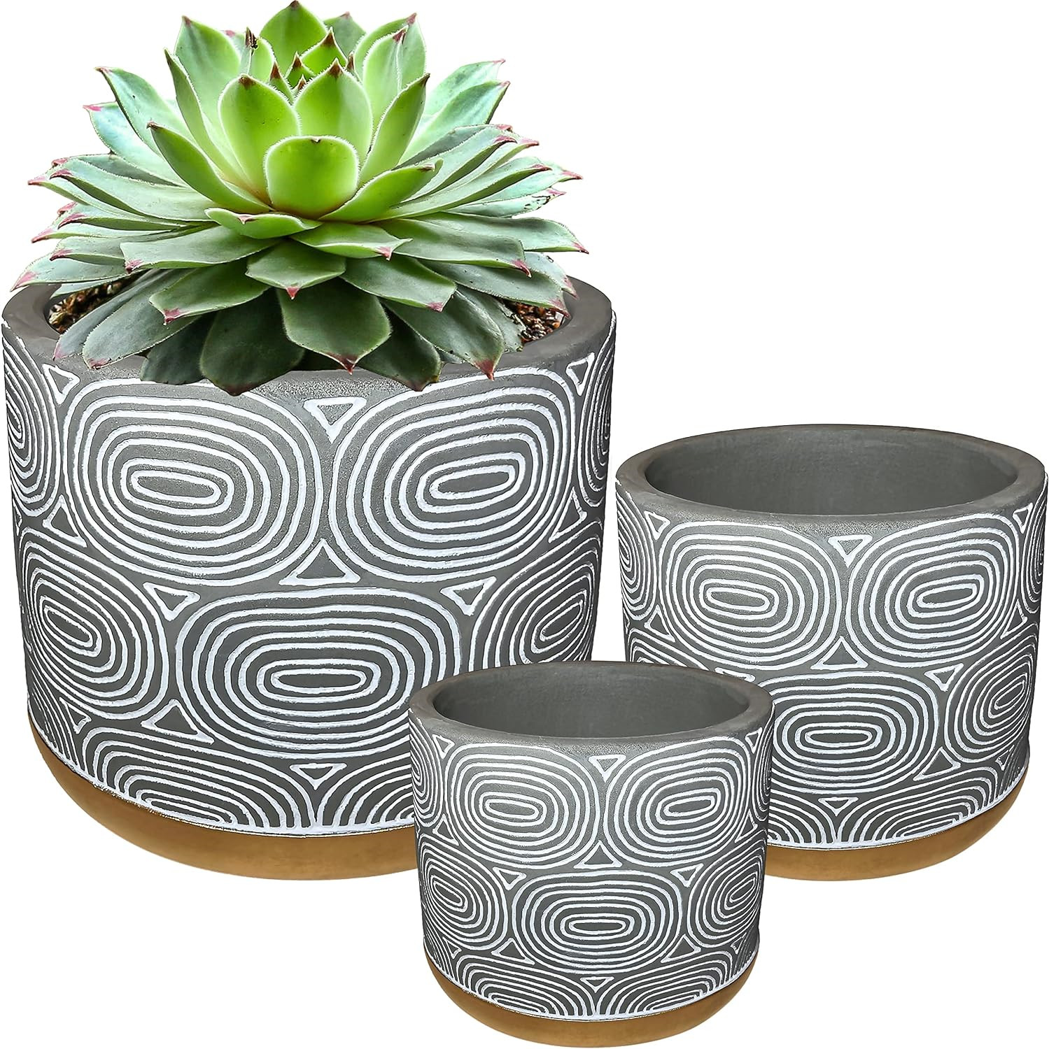 Mood Lab Plant Pots - Cement Planter Set of 3 Flower Pots 5.3+3.9+2.7 ...