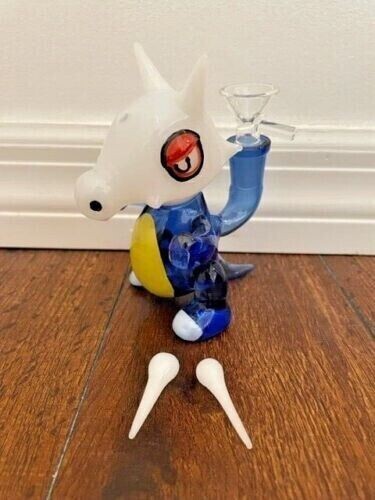 5" Premium Glass Water Pipe Art Blue Cubone Pokemon Mini Bubbler 14mm ...
