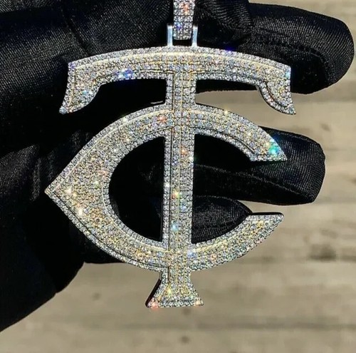 3Ct Round Cut Natural Moissanite ''TC'' Letter Pendant 14K White Gold ...