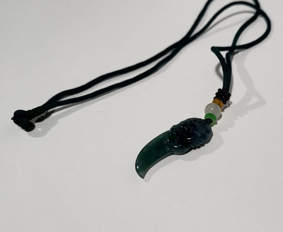 Vintage Dragon Tooth Pendant Beaded Green Burma Natural A Jade Jadeite ...